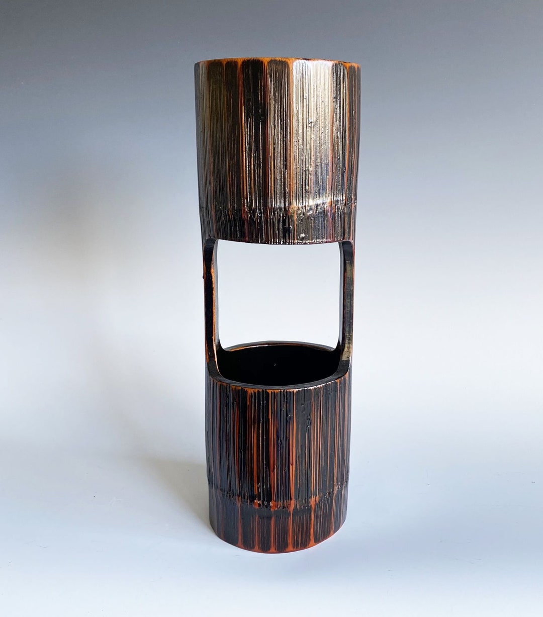 Ikebana Vase, Japanese Lacquered Bamboo Cylinder for Flower Arrangement ...