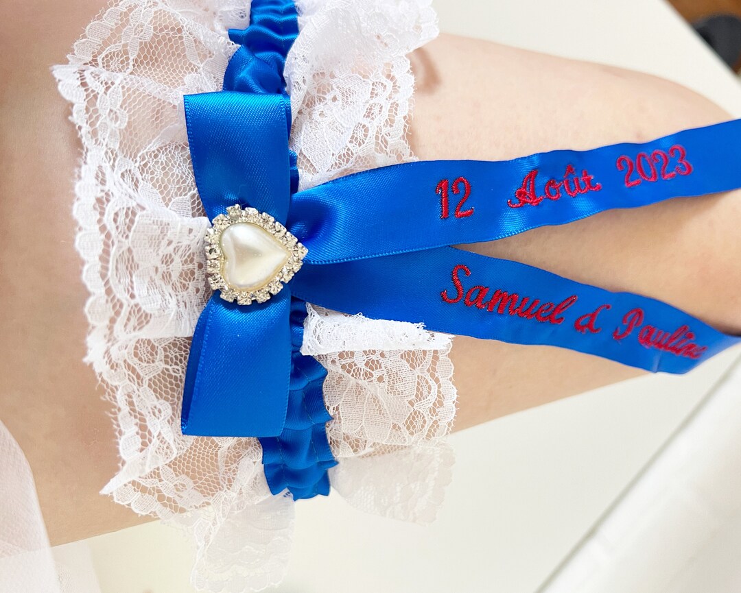 Royal Blue Personalized Embroidery Wedding Garter ,save the Date Brides ...