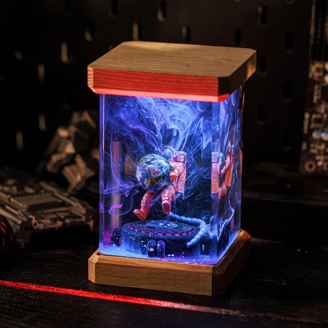 Interstellar Galaxy Resin and Wood Lamp, Spacecraft Epoxy Night Light ...