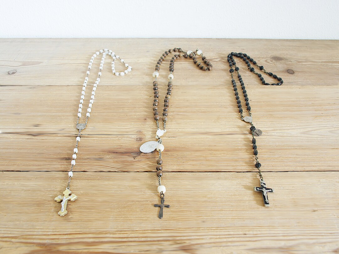 Vintage Antique Rosary Beads With Cross, Mother of Pearl Chain ...