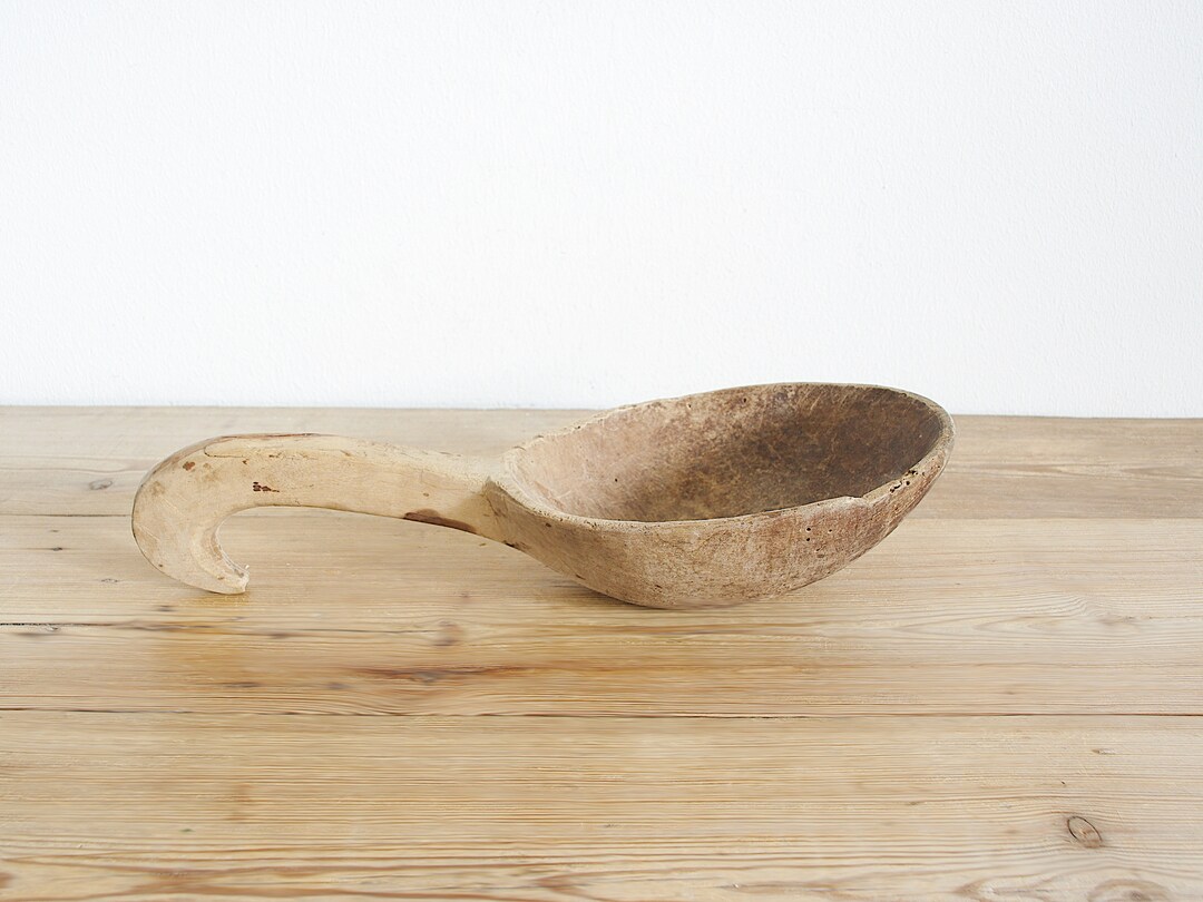 Vintage Antique Big Wooden Ladle, Hand Carved Old Spoon, Rustic ...