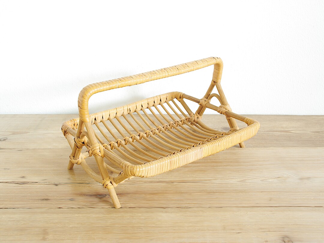 Vintage Bread Basket With Handle in Mid Century Design, Bamboo 50s ...