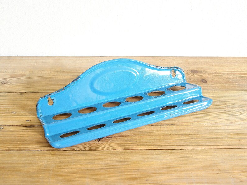 Vintage enamel spoon rack blue Rustic spoon holder wall | Etsy