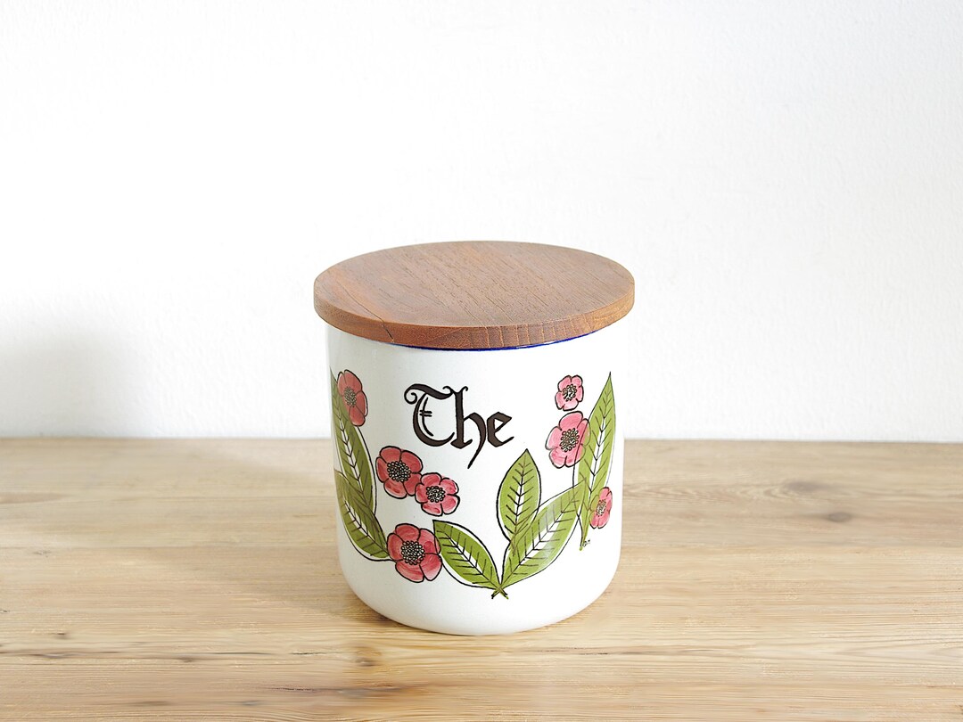 Vintage Knabstrup Tea Jar With Teak Wood Lid, Retro Utensil Caddy or ...