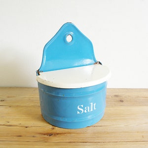 Vintage Salt Box Cellar Blue Wood Lid, Danish Enamel Blue, Country ...