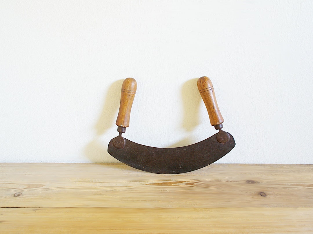 Vintage Antique Big Mezzaluna Knife Wood Handles, Old Herb Chopper ...