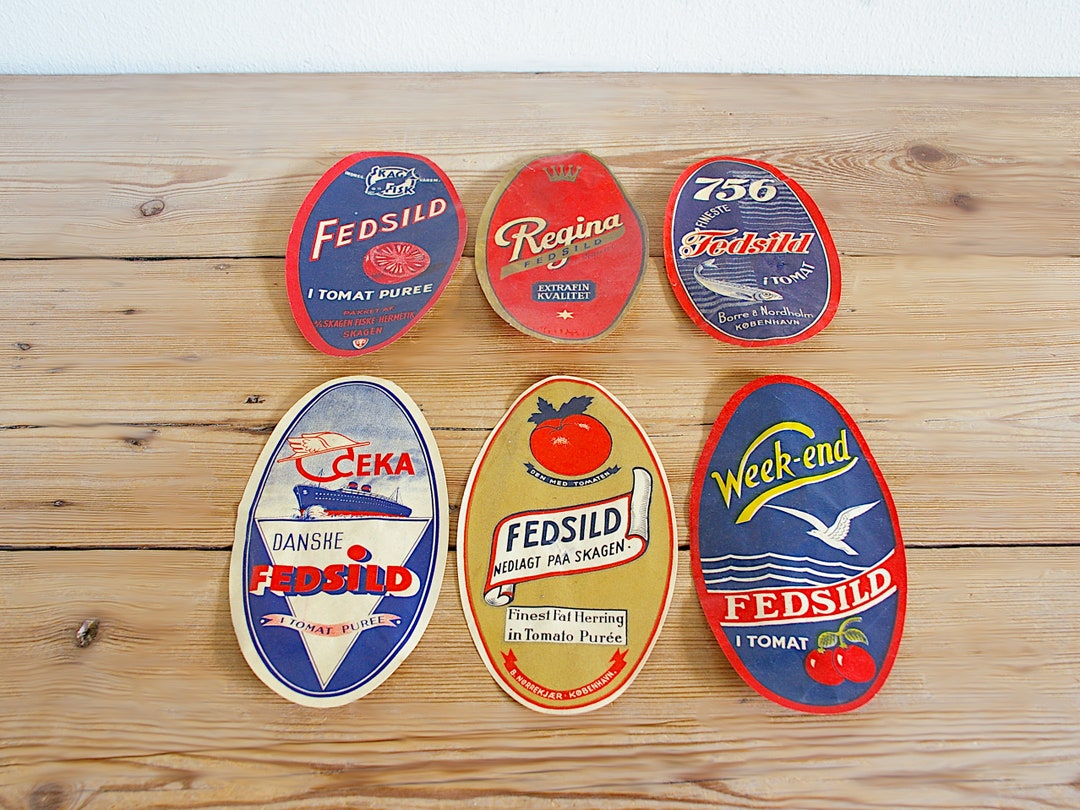 Vintage 6 Original Fish Can Labels, Tin Can Advertising, Colorful ...