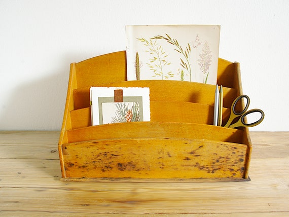 Vintage Wood Desk Organizer Old Letter Holder Home Office - Etsy