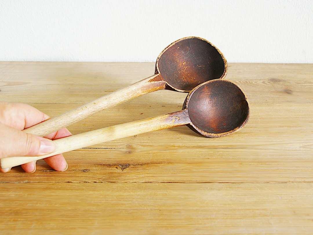Vintage Pair of Wooden Spoons With Patina, Swedish Rustic Primitive ...