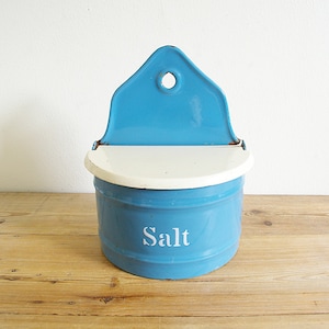 Vintage Salt Box Cellar Blue Wood Lid, Danish Enamel Blue, Country ...
