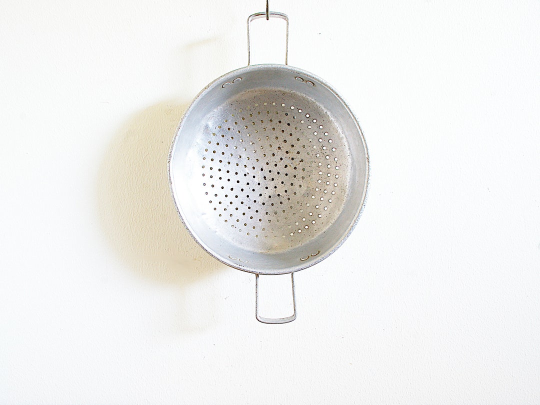 Vintage Aluminum Colander With Handles, Rustic Strainer Old, Primitive ...