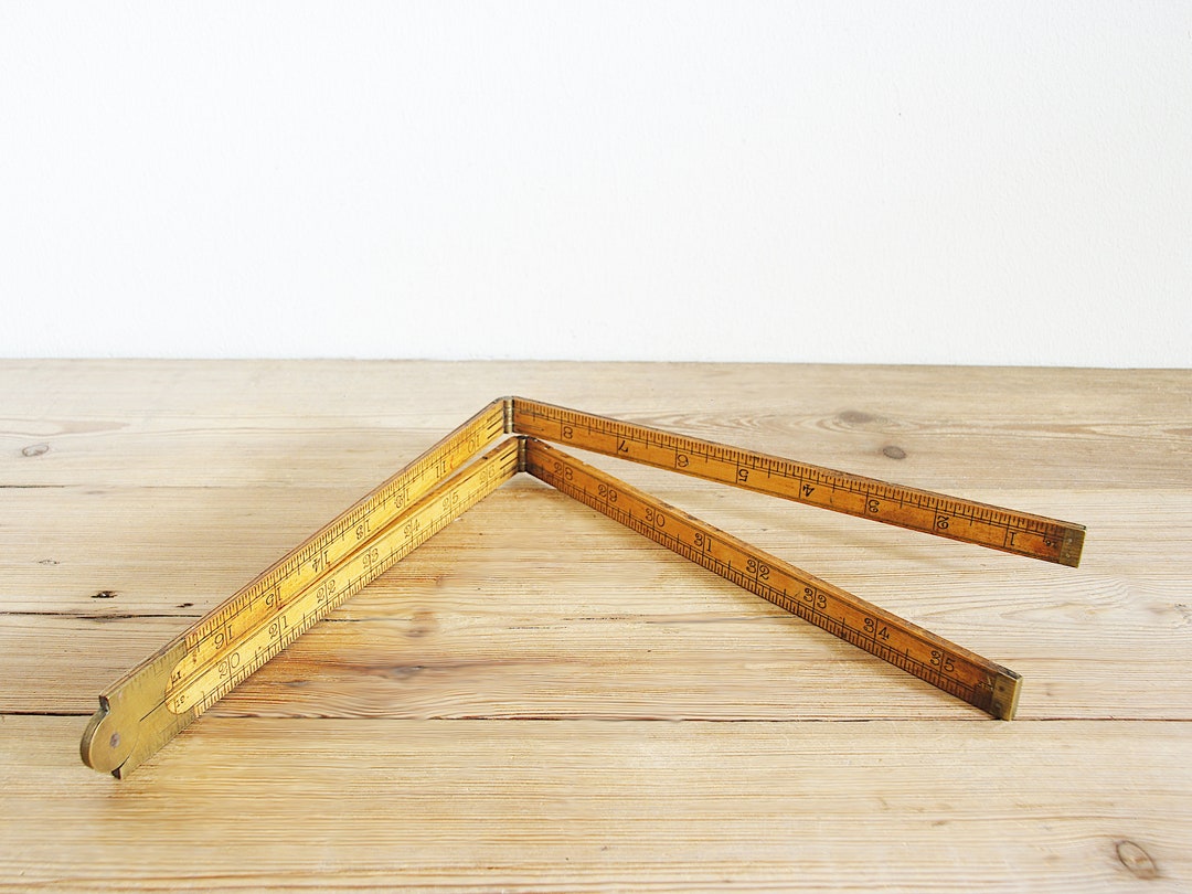 Vintage Folding Boxwood Ruler With Brass Details, Old Measuring Tool ...