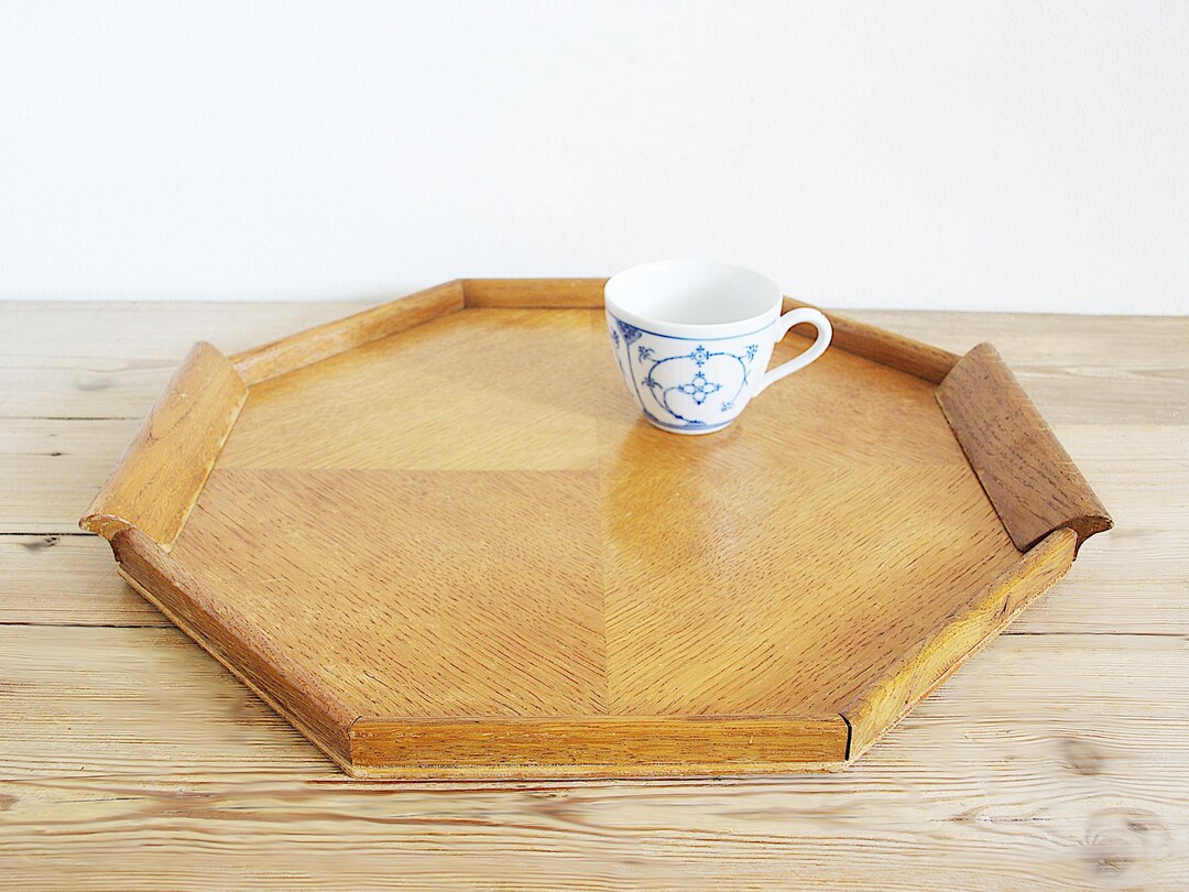 Vintage Big Art Deco Wooden Serving Tray in Octagonal Shape, Unusual ...