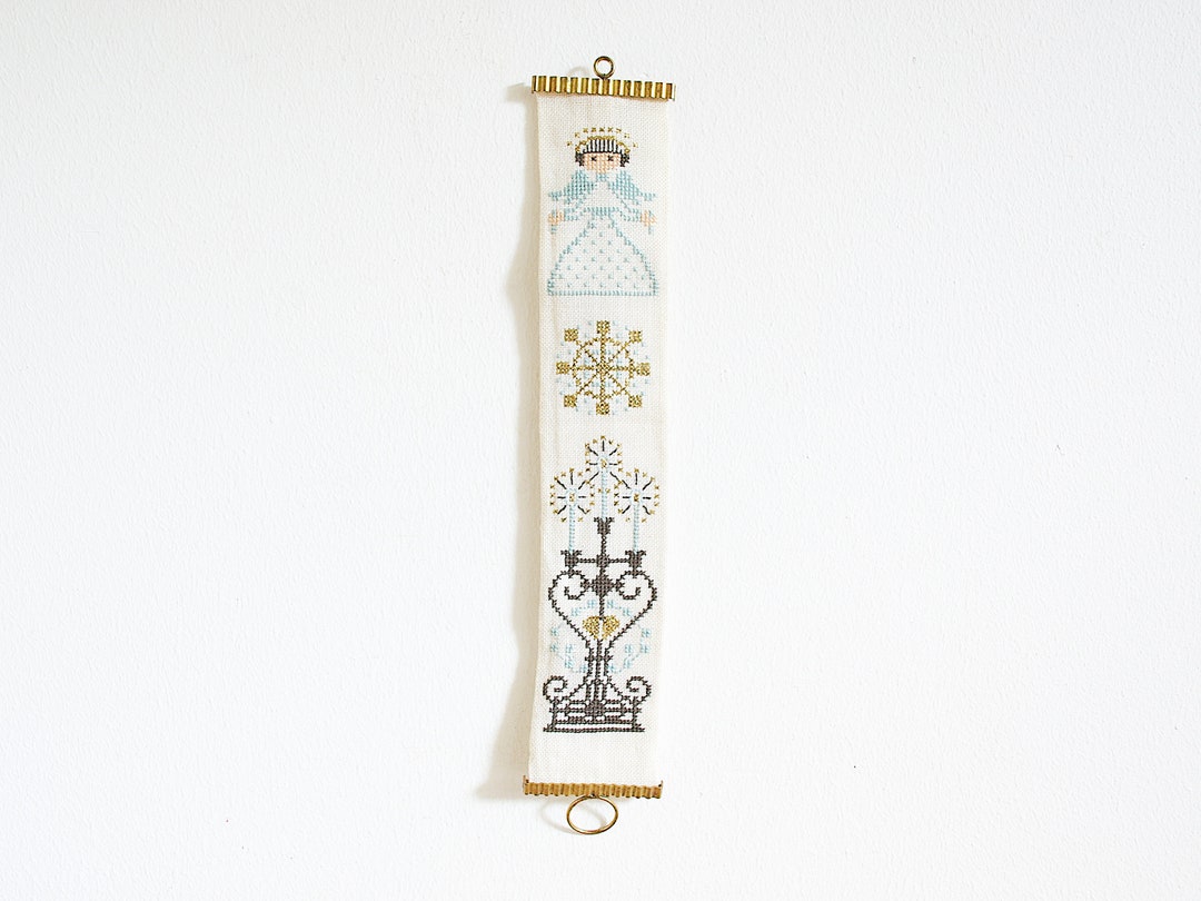 Vintage Embroidery Christmas Bell Pull With Angel Candle Holder and ...