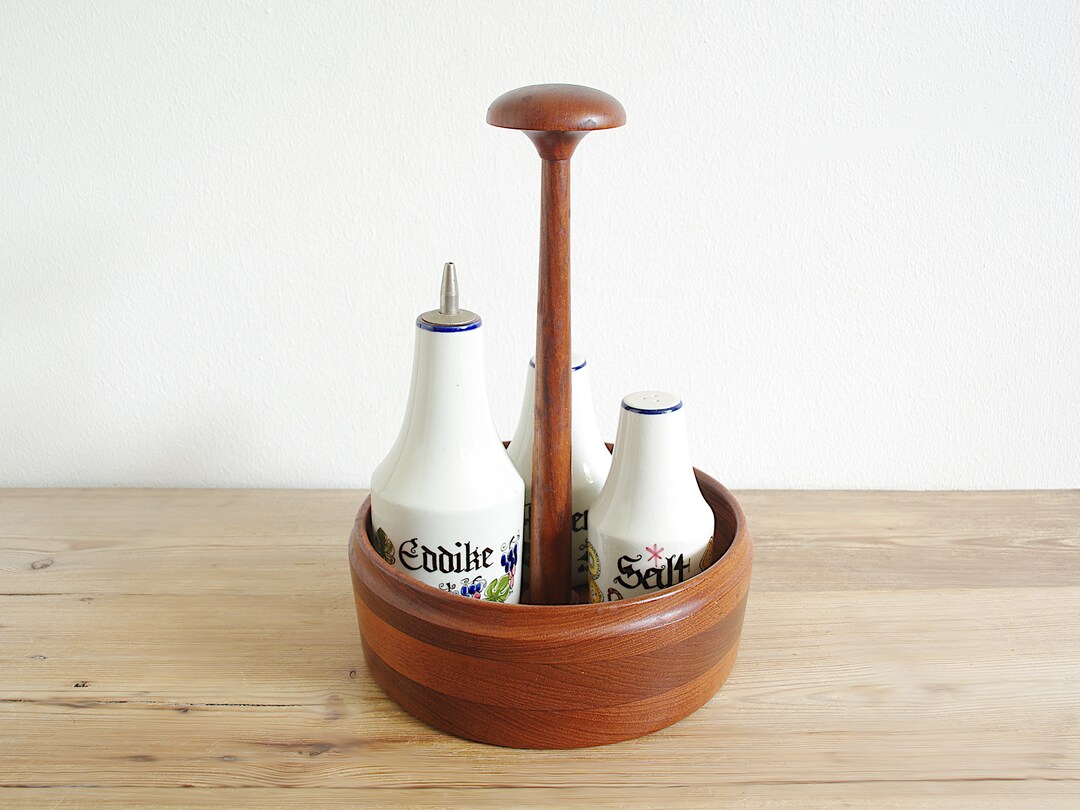 Vintage Wiggers Teak Holder for Jars Bottles, Kitchen Counter Organizer ...