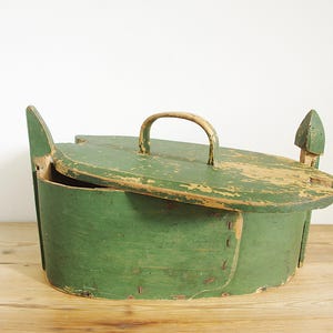 Vintage Antique Big Bent Wood Tine Box Painted Green, Swedish Storage ...