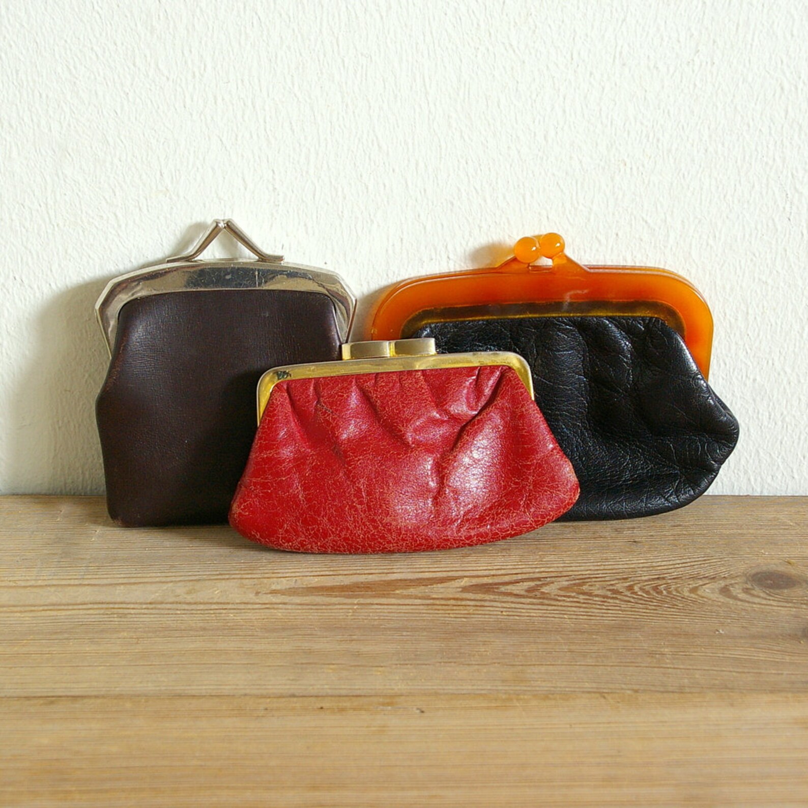 Vintage Coin Purse Leather Small Old Wallet Kiss Lock - Etsy