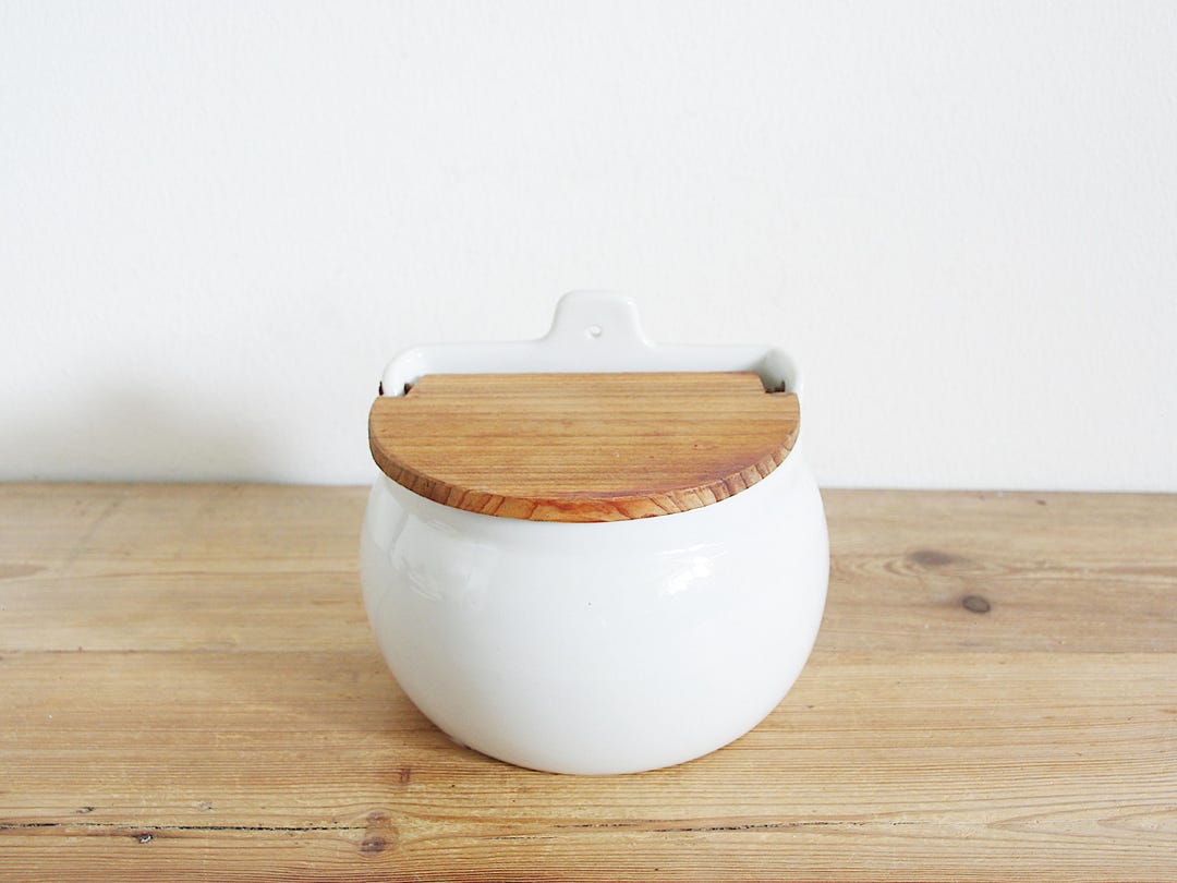Vintage Salt Box or Salt Cellar With Wooden Lid, Danish Simple Salt Box ...