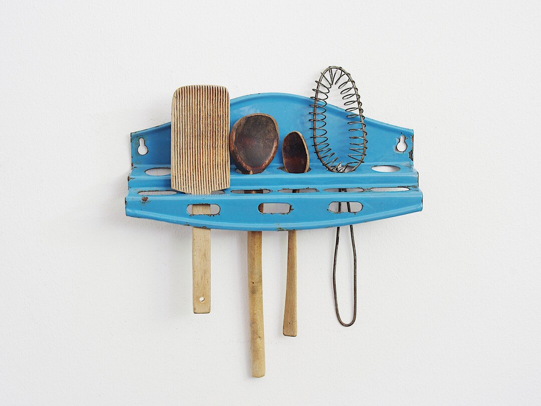 Vintage Enamel Spoon Rack Blue, Rustic Spoon Holder, Wall Shelf ...