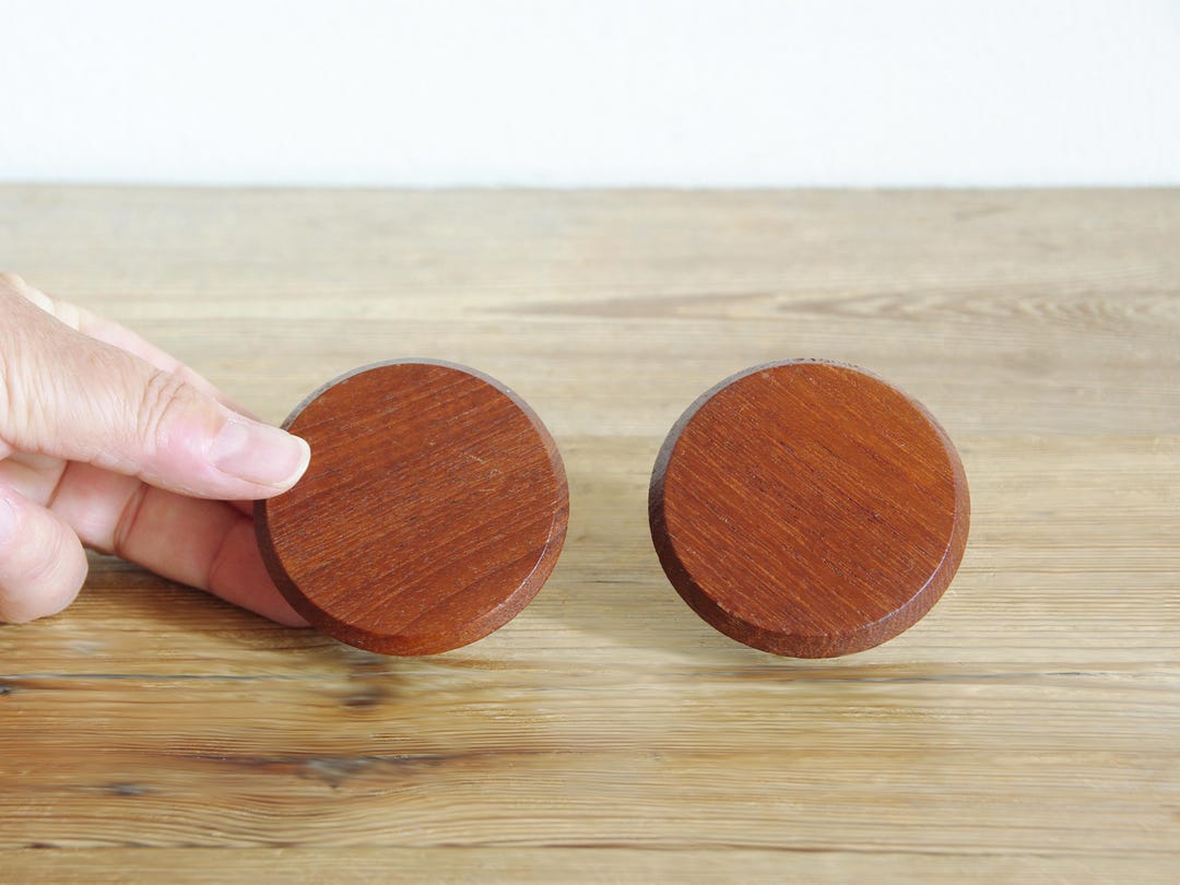 Vintage Pair of Solid Teak Drawer Knobs, Mid Century Modern Dresser ...