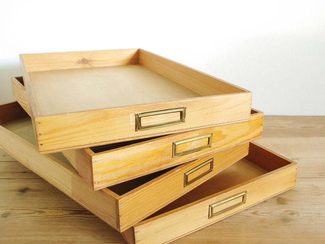 Vintage Wooden Letter Tray or Desk Organizer With Brass Label Holder ...