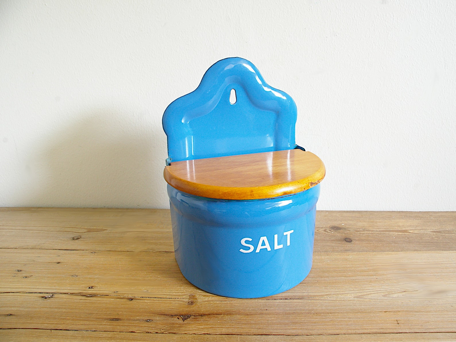 Vintage Salt Box Cellar Blue Wood Lid Danish Enamel Blue - Etsy