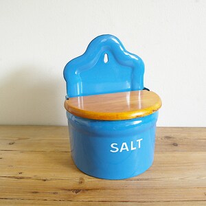 Vintage Salt Box Cellar Blue Wood Lid, Danish Enamel Blue, Country ...