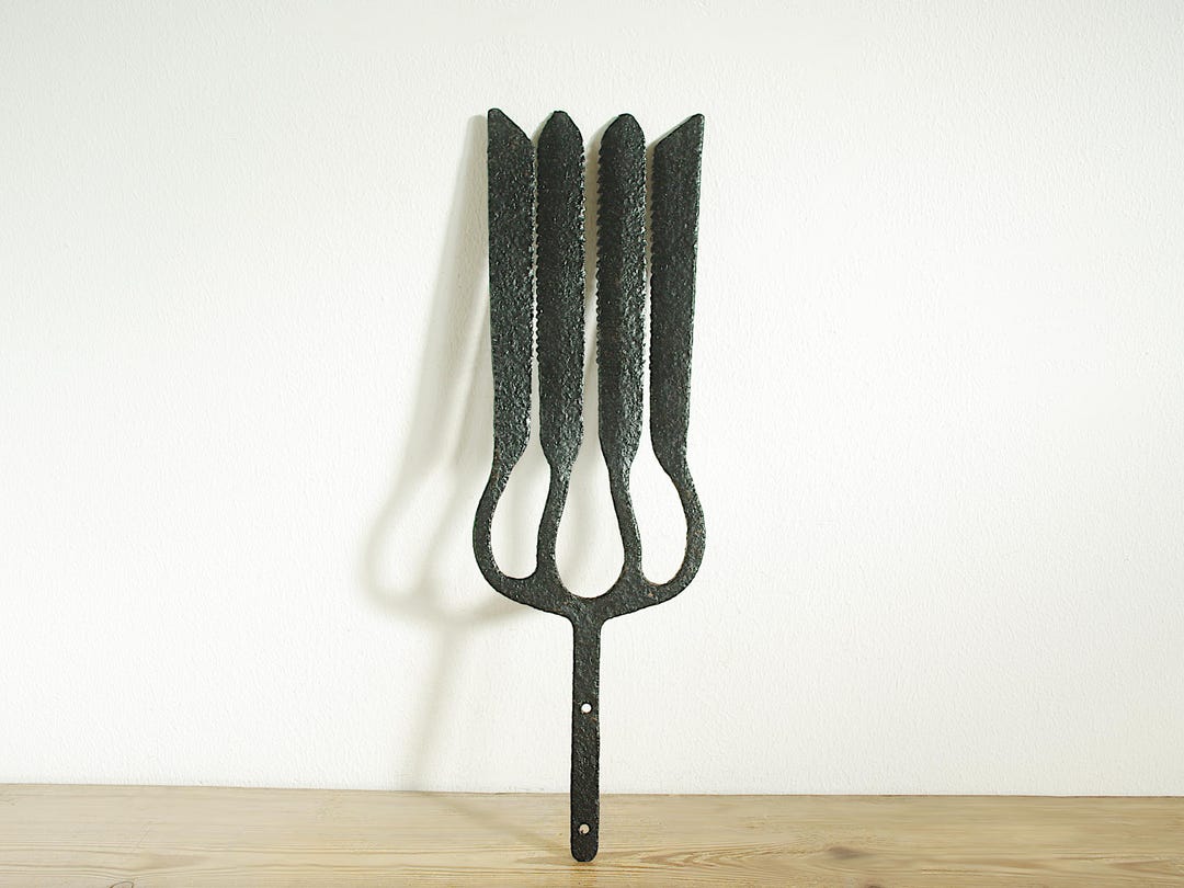 Vintage Antique Eel Iron, Hand Forged With 4 Tines, Simple Rustic ...