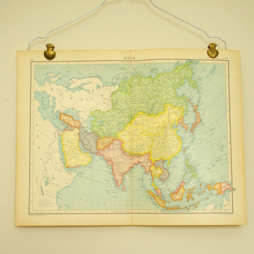 Vintage Antique 1920s Atlas Map of Asia, Original Home Wall Decor ...