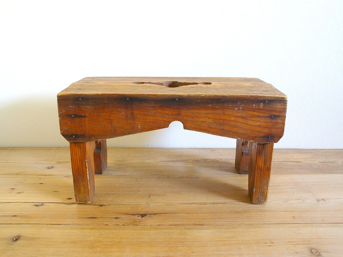 Vintage Wooden Step Stool, Foot Stool Primitive, Rustic Side Table, Bed ...