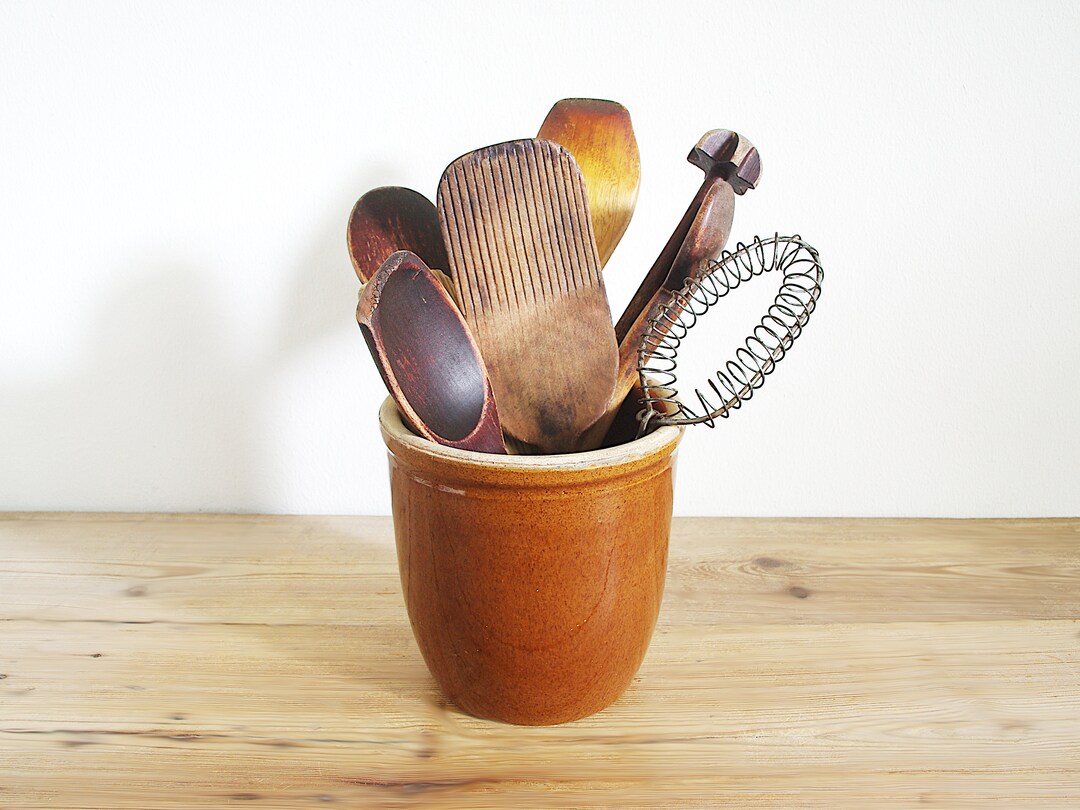 Vintage Utensils Pot Glazed, Preserve Jar or Crock, Rustic Primitive ...