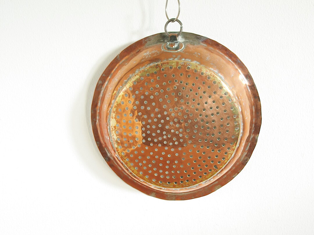Vintage Copper Colander With Handles, Rustic Strainer Old, Primitive ...
