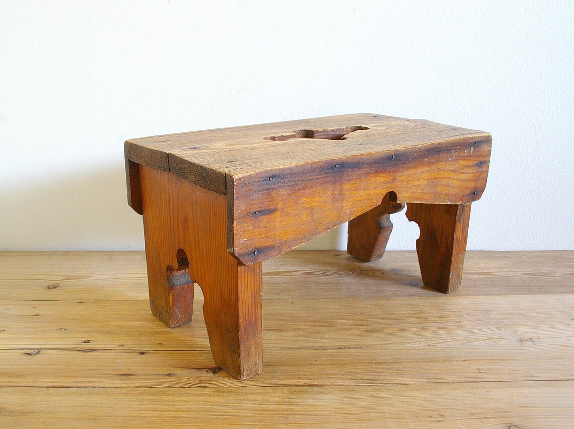 Vintage Wooden Step Stool, Foot Stool Primitive, Rustic Side Table, Bed ...