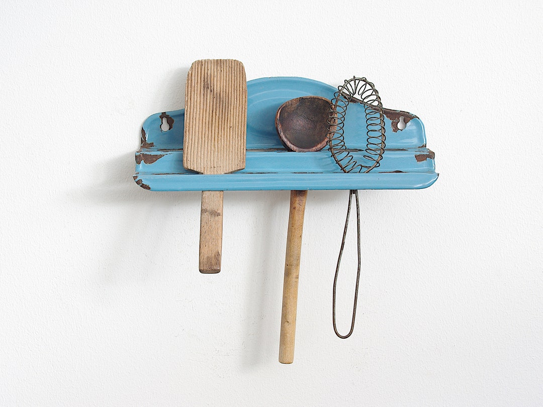 Vintage Enamel Spoon Rack Blue, Rustic Spoon Holder, Wall Shelf ...