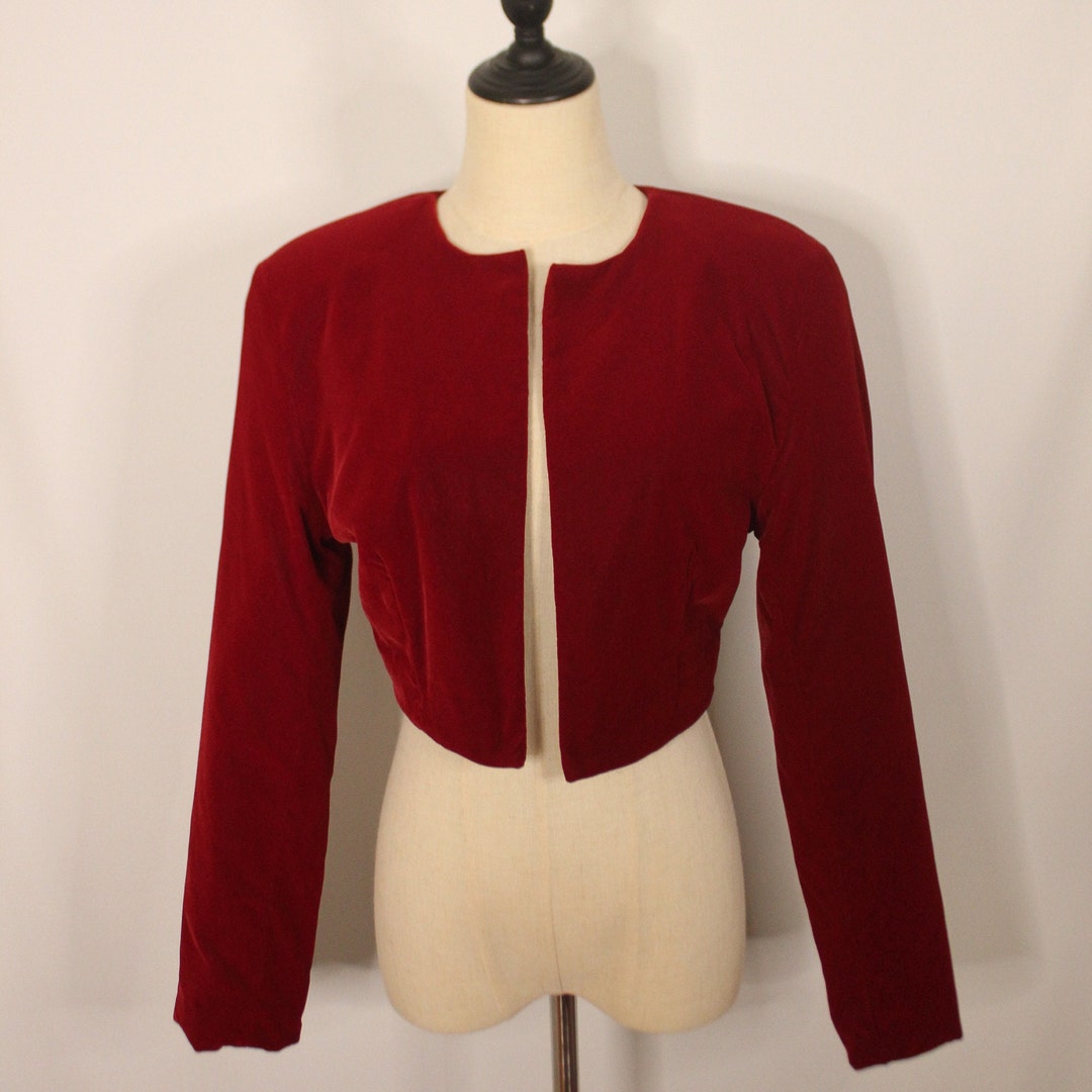 Vintage 1980s Lisa Ho Size 10 Merlot Red Velvet Formal Cropped Bolero ...