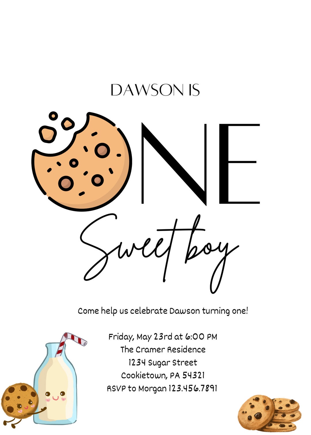 Milk and Cookie Theme First Birthday Invitation - Etsy