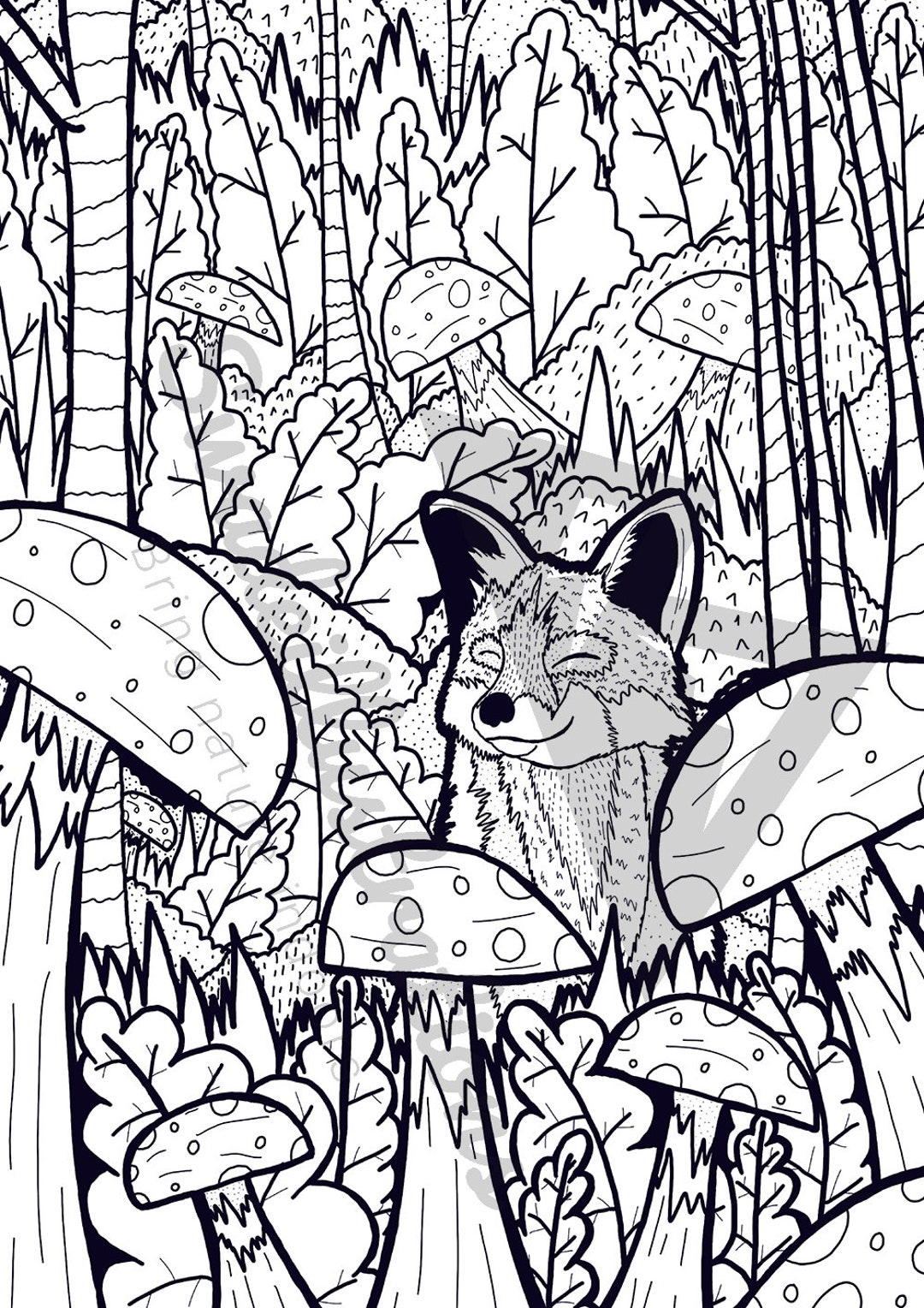 The Happy Fox Colouring Page - Colouring in Page, A4, Fox, Illustration ...