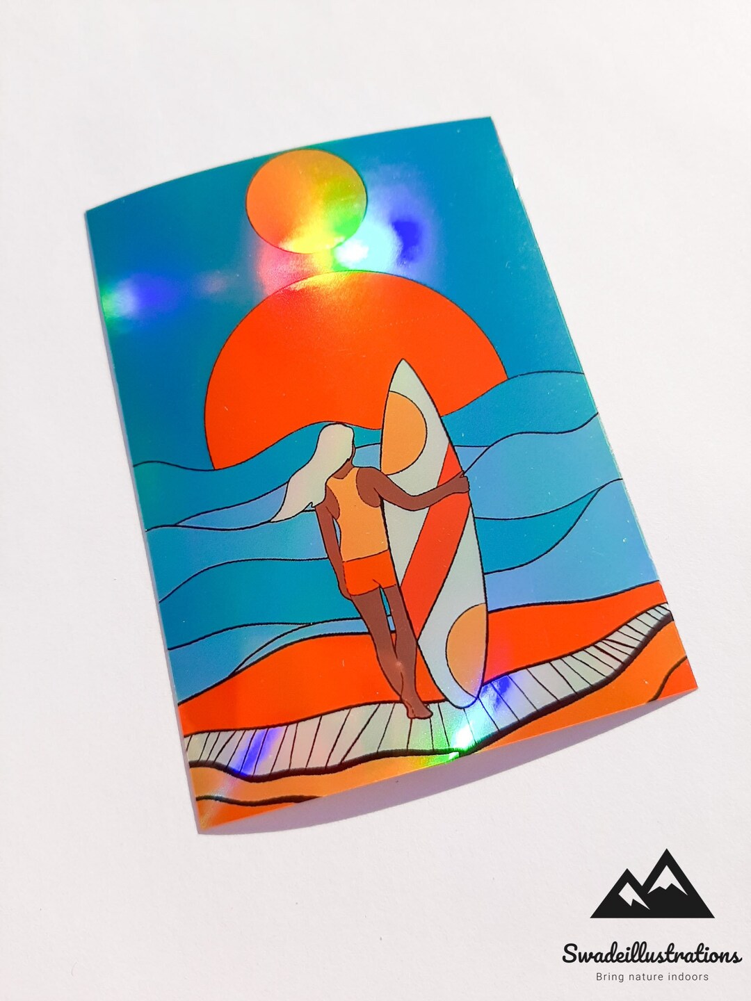 Surfer Beach Holographic Sticker: Hand-cut Die Cut Decal - Etsy