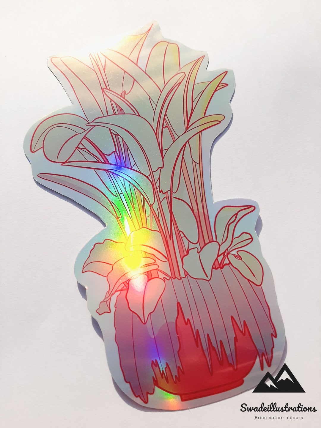 Pot Plant Sticker Holographic Sticker, Sticker, Glossy Sticker, Pink ...