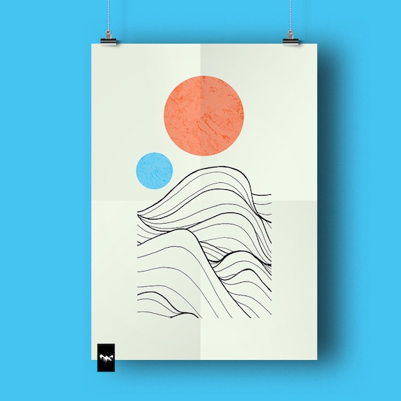 2 Moon Waves A4 art print larger print A3 poster print | Etsy