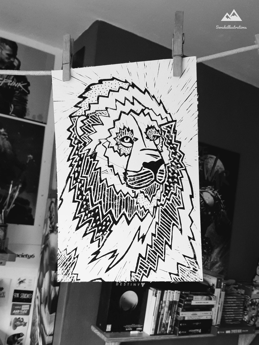The Lion Lino Print - Lino Print, Lino Art, Illustration, Lion, Animal ...