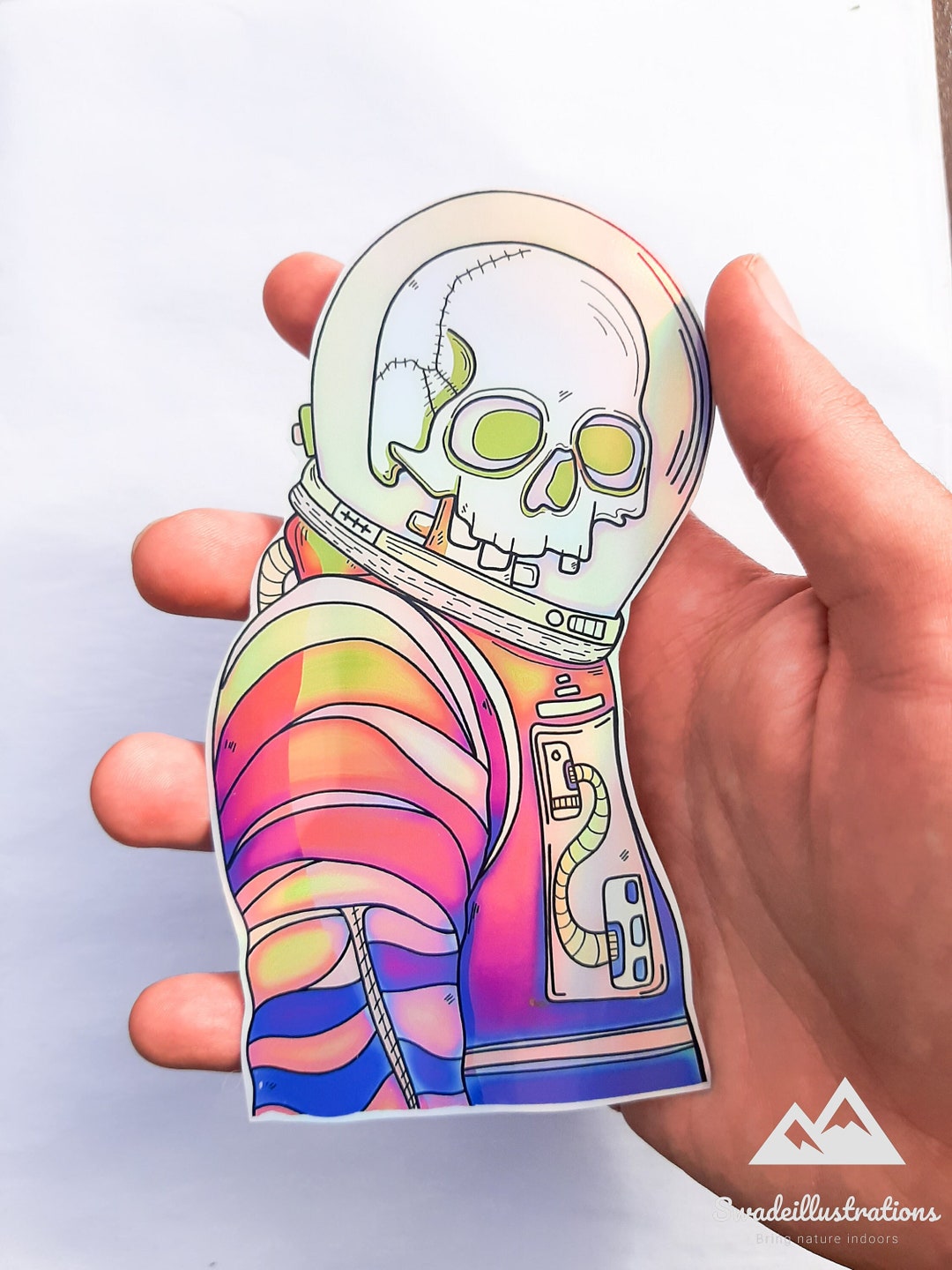 Heat Wave Skull Astronaut Sticker Holographic Sticker, Sticker, Glossy ...