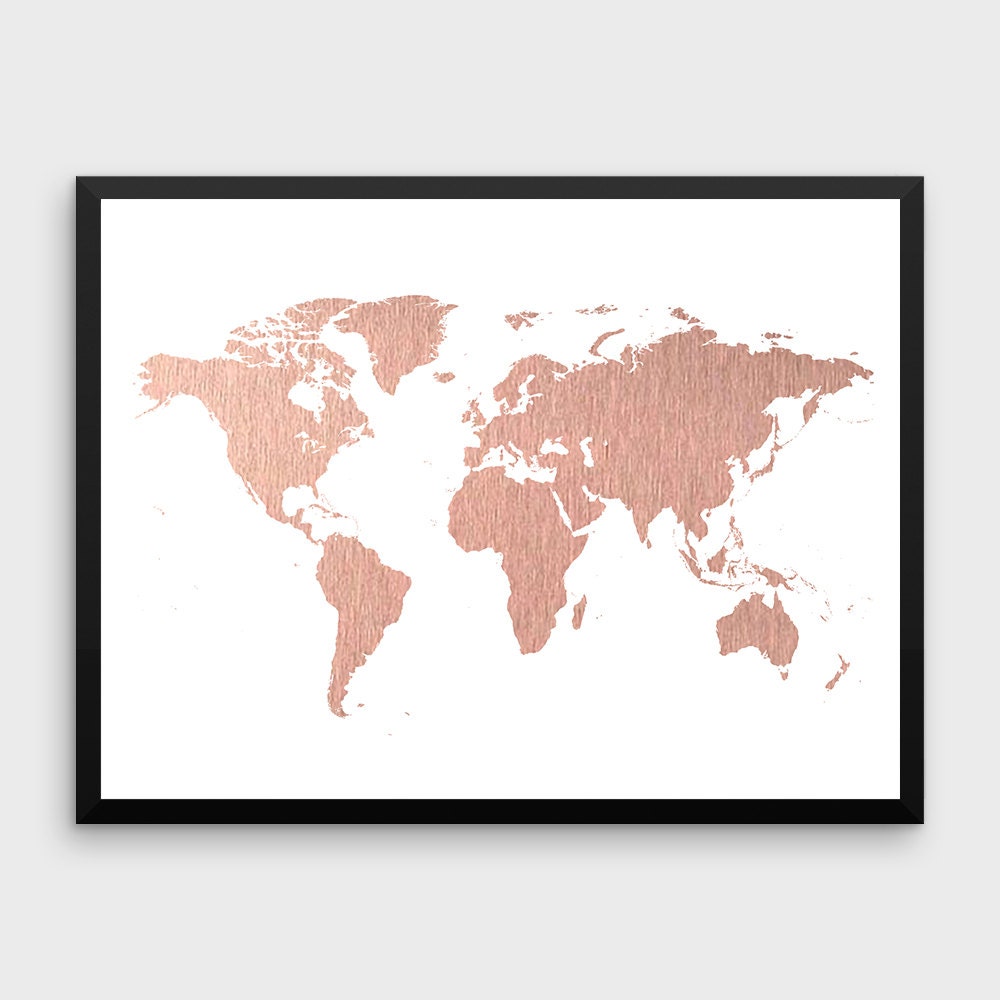 Rose Gold World Map Poster Large World Map Print Faux Foil | Etsy