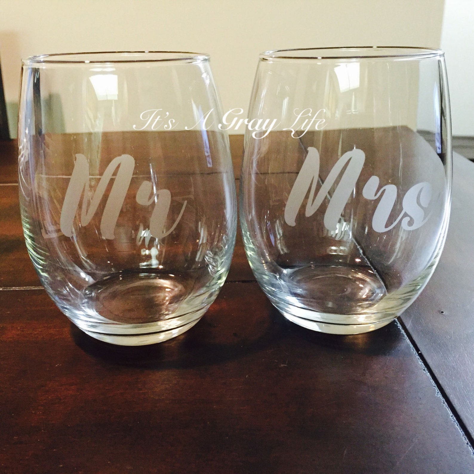 Mr And Mrs Wine Glasses Stemless Wine Glasses Wedding T Etsy