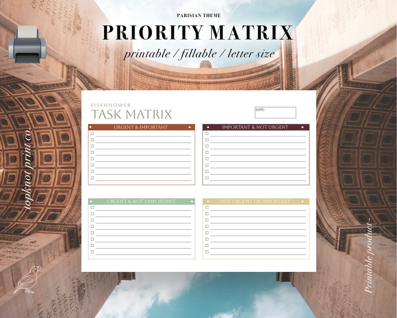 Priority Matrix Parisian Style Daily to Do List , Aesthetic ...