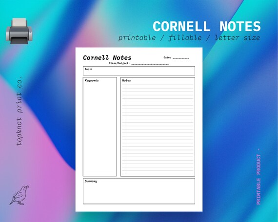 Cornell Note Taking Printable PDF Guide | Etsy