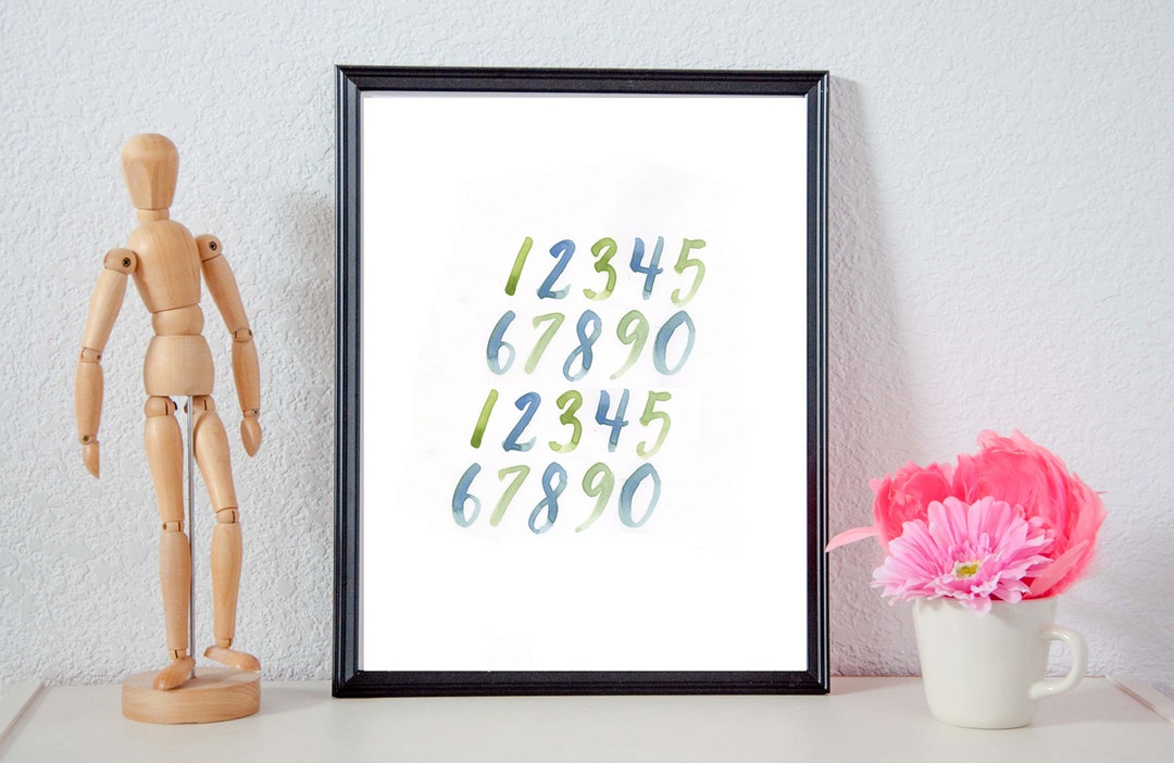 Nursery Numbers - Watercolor Painting Handwriting Blue and Green - Etsy