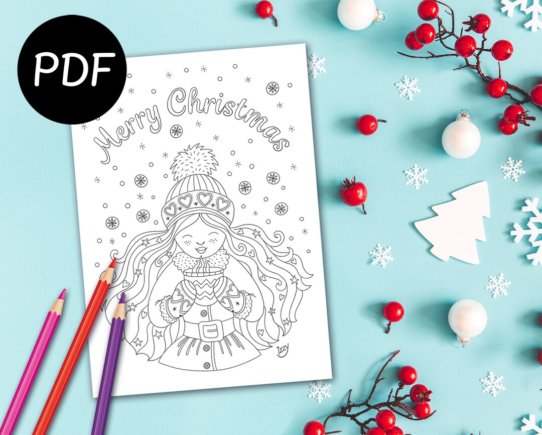 PDF Colouring Christmas Card, Merry Christmas Carte à Colorier En PDF ...