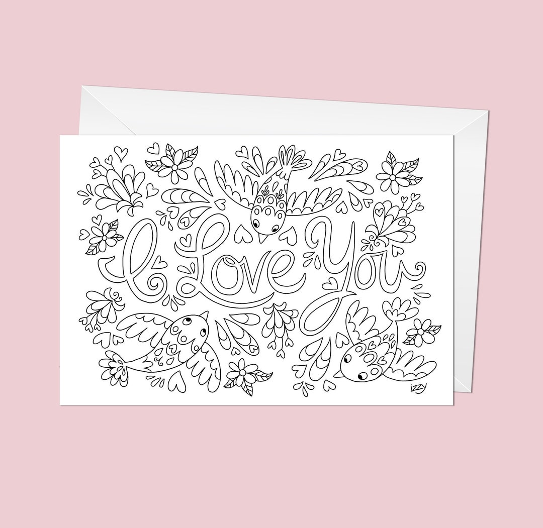 Carte De St-valentin à Colorier, Coloriage à Imprimer, PDF - Etsy