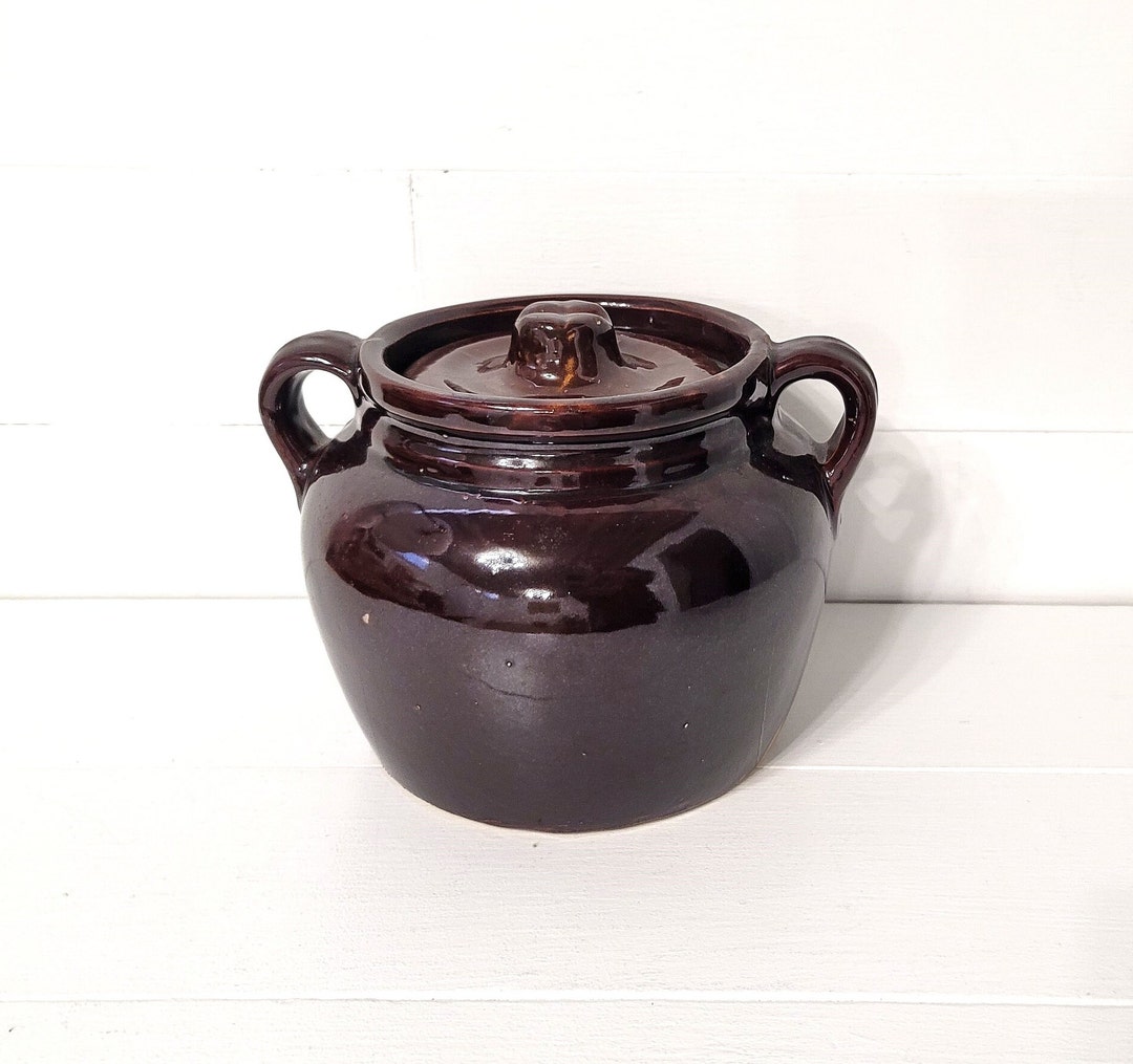 Vintage Brown Stoneware Bean Pot Crock - Farmhouse Kitchen - USA ...